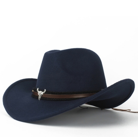 None | Accessories | Navy Blue Western Cowboy Outback Country Hat Steer ...